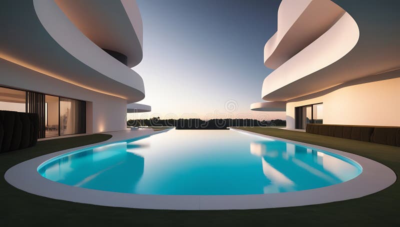 Modern Architecture Featuring a Curving Infinity Pool Stock ...
