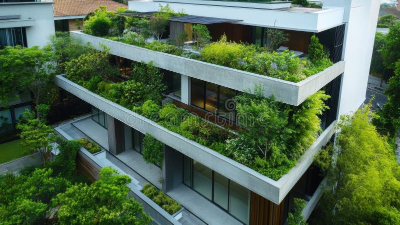 Modern Architecture Featuring Green Terraces and Lush Landscaping Stock ...