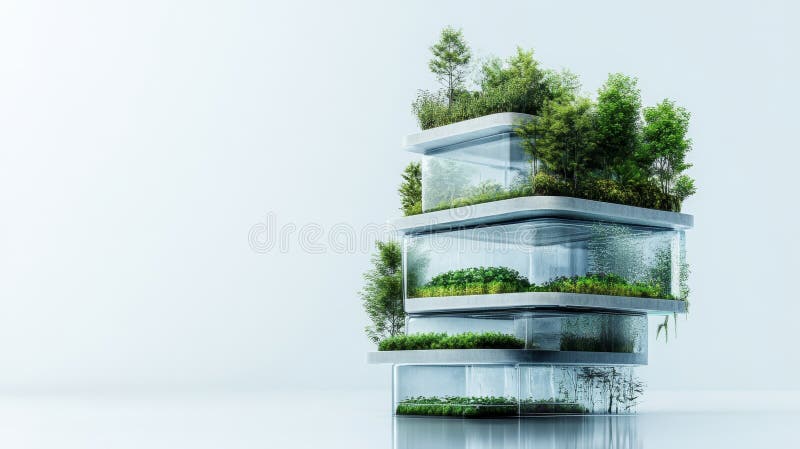 Modern Architecture Featuring Stacked Glass Structures with Lush ...