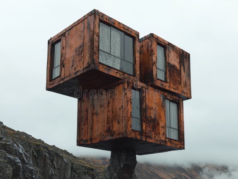 Modern Architecture Featuring Stacked Rusty Containers. Stock ...