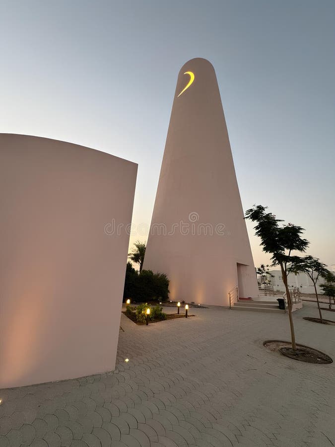Modern Tower with Crescent Design in Evening Light. Editorial Stock ...