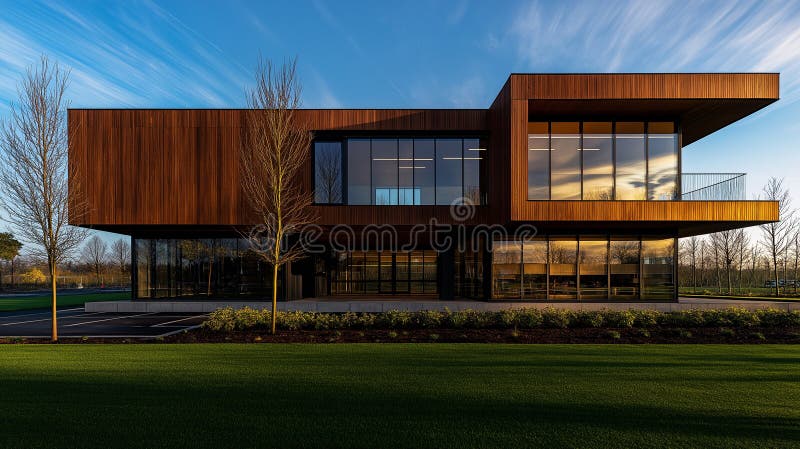 Modern Architecture Featuring Two Story Building with Large Windows and ...