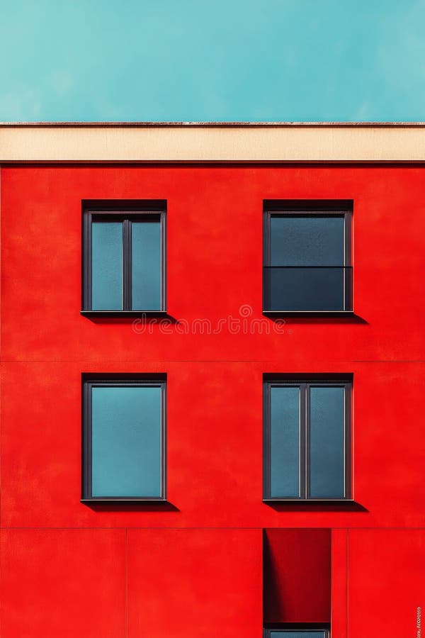 Modern Architecture Featuring Vibrant Red Wall and Blue Windows in ...
