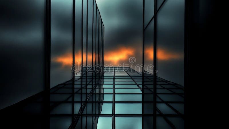 Modern Architecture Glass Facade, Reflections of Dramatic Sky, Abstract ...