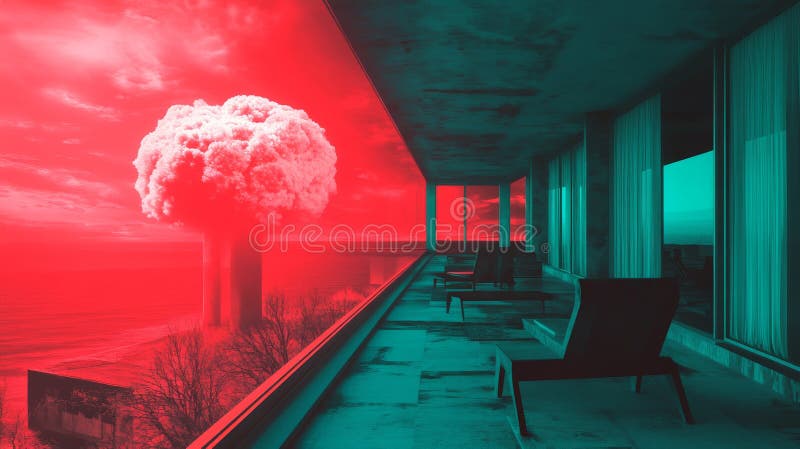 Modern Architecture with Glowing Red Explosion in the Sky Stock Image ...