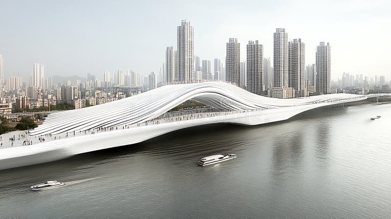 Modern Architecture Gracefully Spanning Over the River within a ...