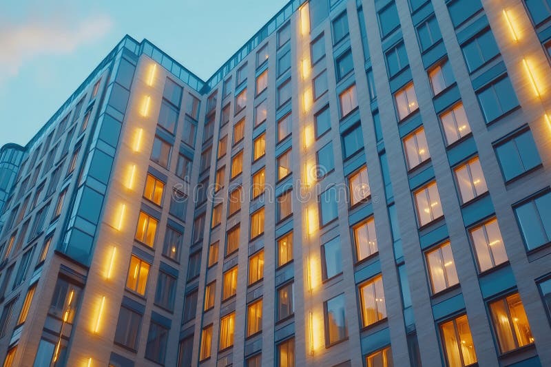 Modern Architecture Highlights Sharp Lines and Glowing Windows in Urban ...