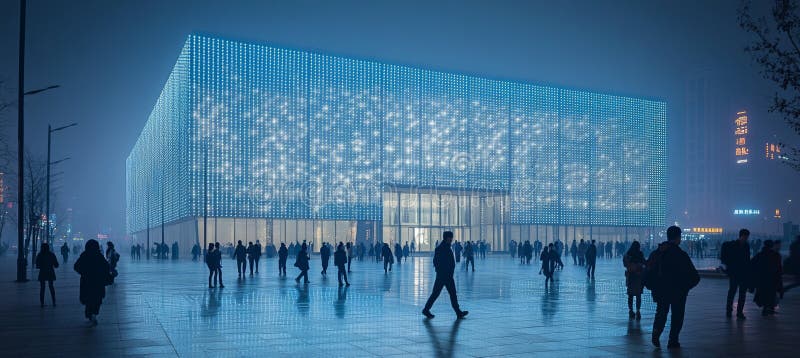 Modern Architecture Illuminated Building, Dot Matrix Facade, Nighttime ...