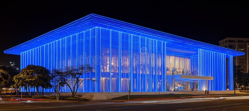 Modern Architecture Illuminated Striking Blue Facade of a Contemporary ...