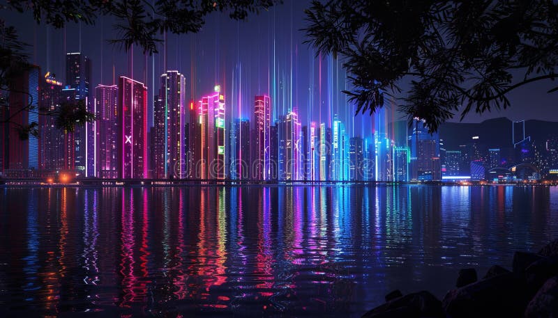 Modern Architecture Illuminates the Dark Cityscape with Bright Multi ...