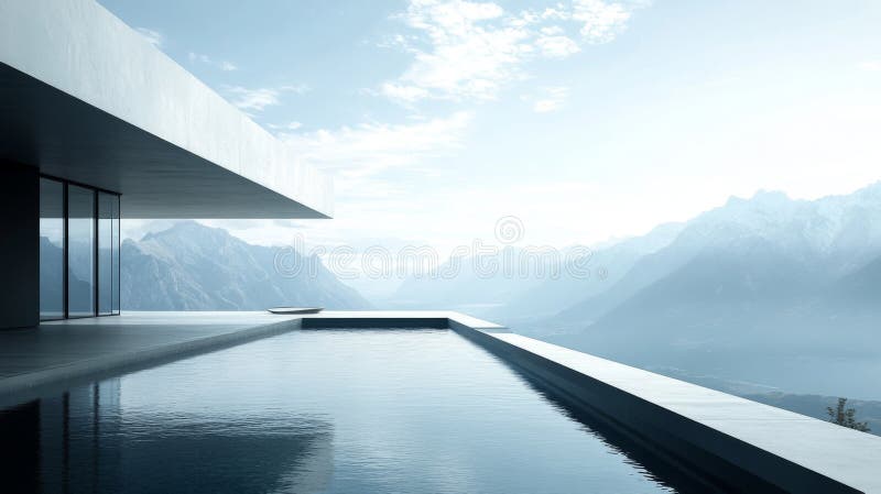 Modern Architecture with Infinity Pool and Mountain View Stock ...