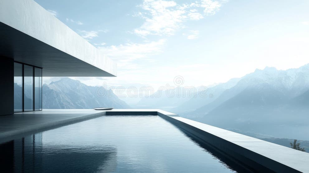 Modern Architecture with Infinity Pool and Mountain View Stock ...