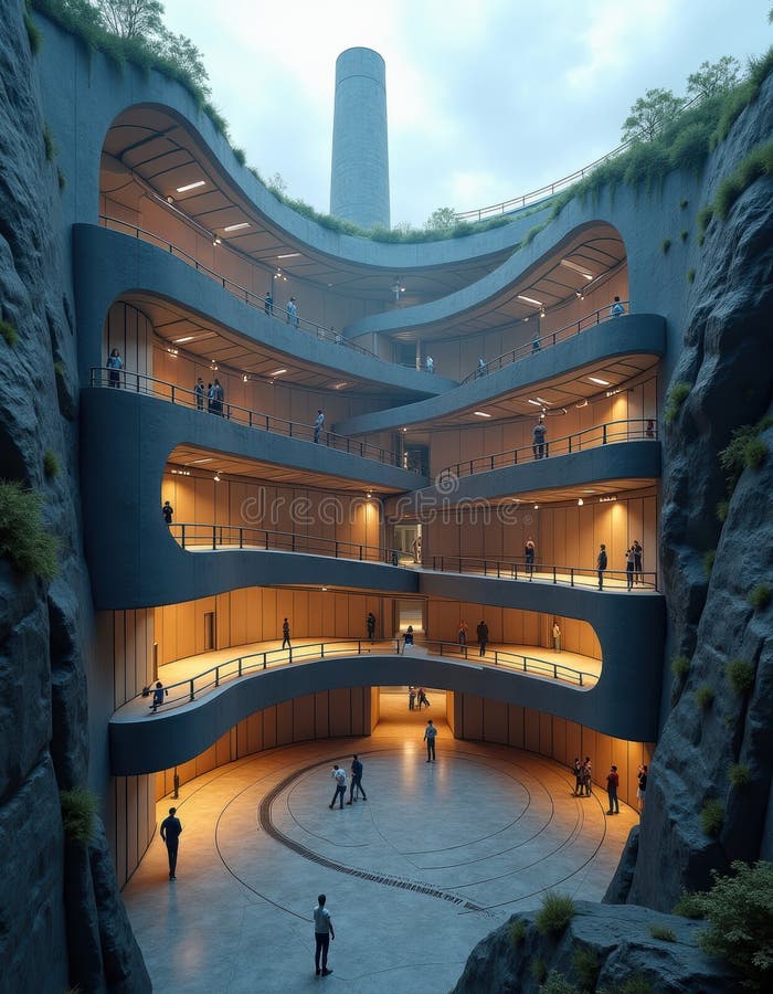 Modern Architecture Inside a Cliff Face Stock Illustration ...