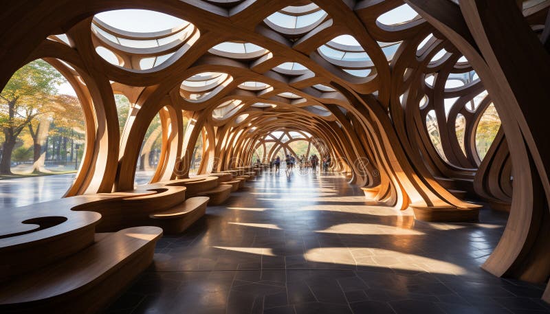 Modern Architecture Inside a Famous Building, with Illuminated Windows ...