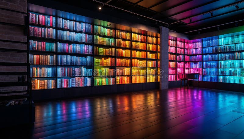 Modern Architecture Inside a Futuristic Library, Vibrant Colors ...