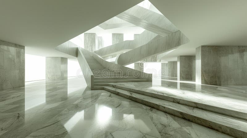 Modern Architecture Interior with Concrete Staircase, Abstract ...