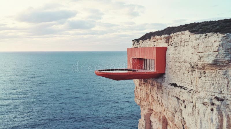Modern Architecture Juts Out from a Cliffside, Overlooking the Ocean ...