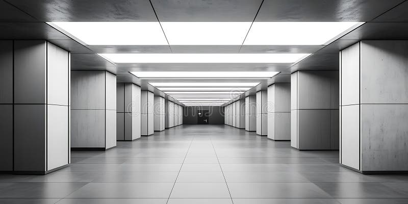 Modern Architecture Long Corridor Interior Design with White Walls and ...