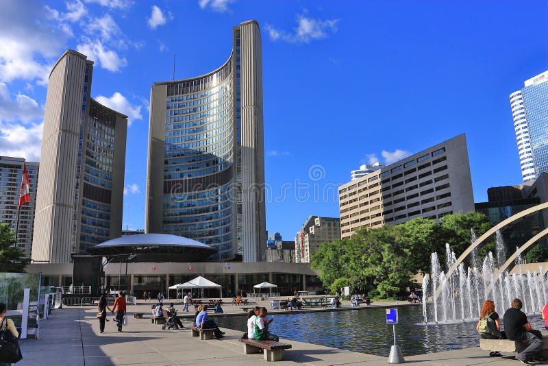 Toronto City Hall and Modern Square in Evening Light, Ontario, Canada ...