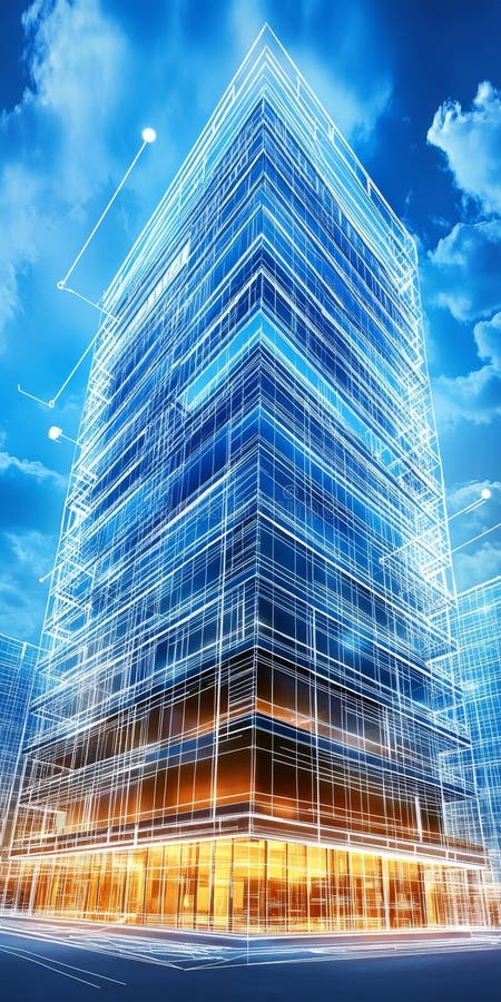 Futuristic Blueprint Architecture Design Showing a Modern Building and Its Floorplan, Generate ...