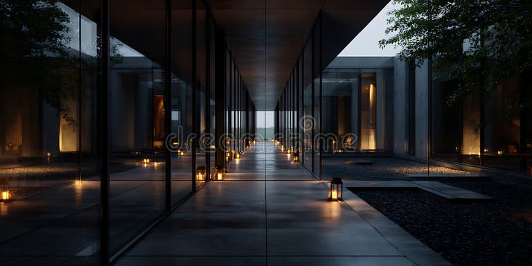 Modern Architecture Nighttime Courtyard Design Lighting Stock ...