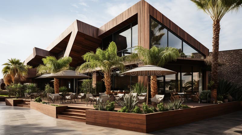 Modern Architecture with Palm Trees Stock Illustration - Illustration ...