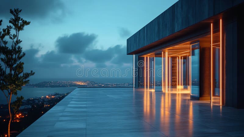 Modern Architecture with Panoramic Views at Twilight, Showcasing Sleek ...