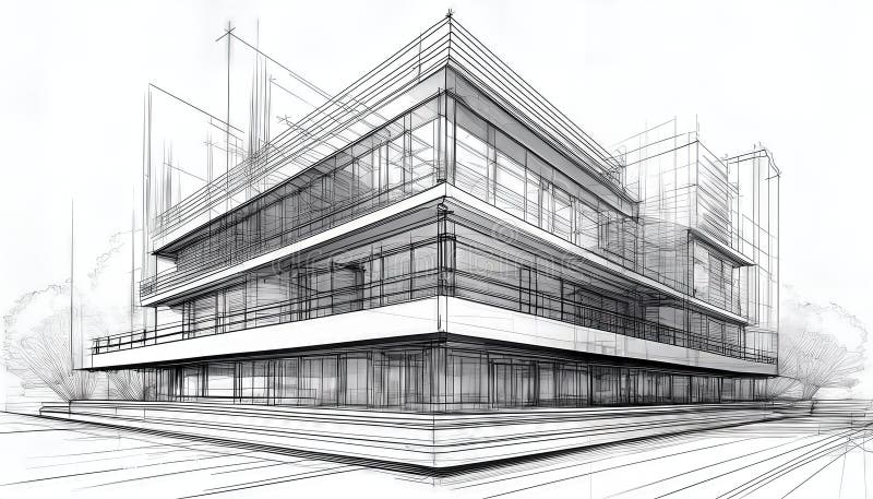 Modern Architecture Perspective a Line Drawing of a Striking ...
