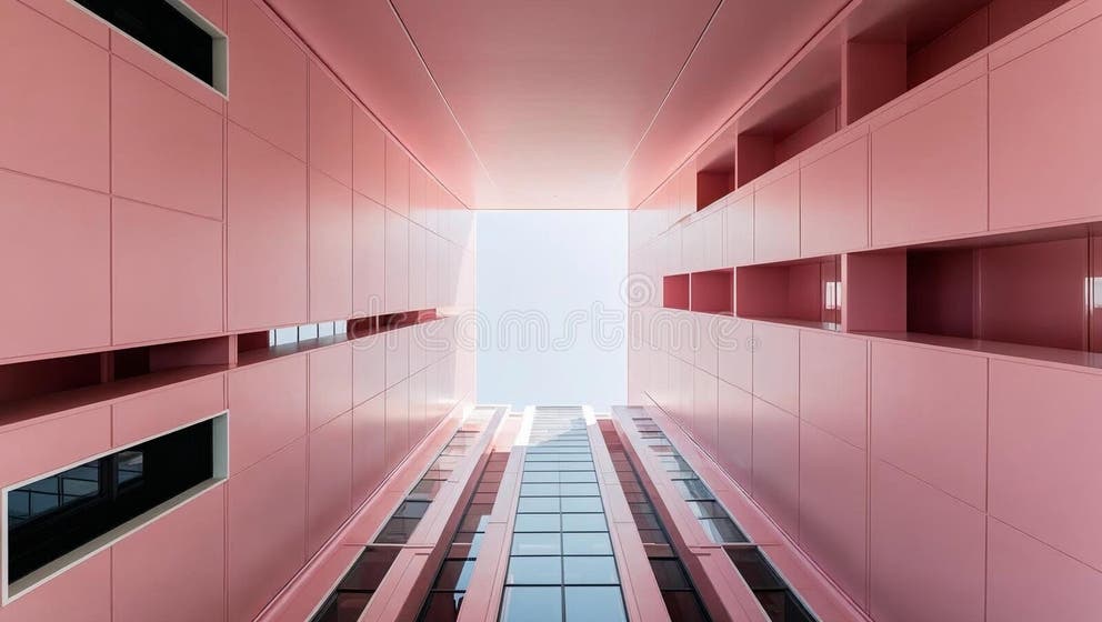 Modern Architecture in Pink with Clear Sky View Stock Illustration ...