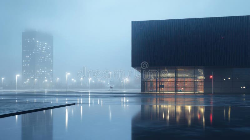 Modern Architecture Reflects in Urban Rain, Moody and Calm Atmosphere ...