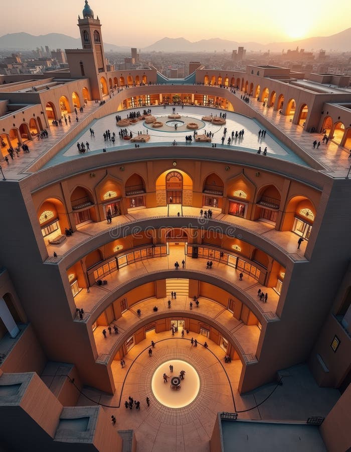 Modern Architecture Rooftop View with People Stock Illustration ...