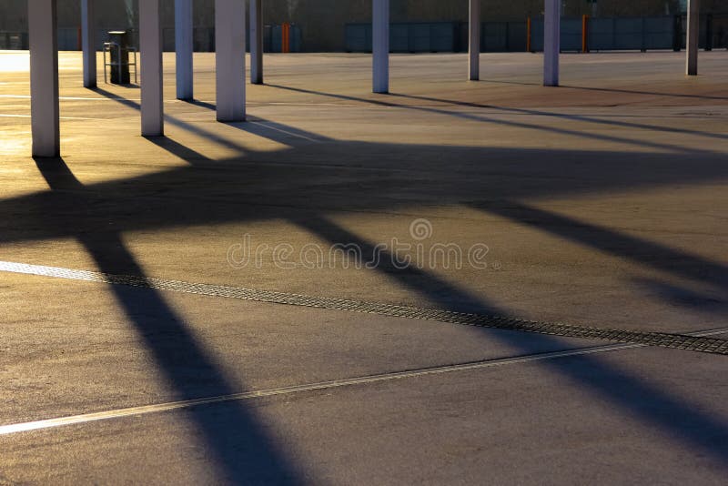 Modern Architecture Shadows on the Ground Back Lit by Warm Evening Sun ...