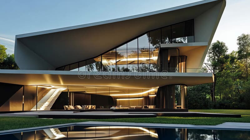 Modern Architecture with Sharp Angles and Reflective Glass Surfaces ...