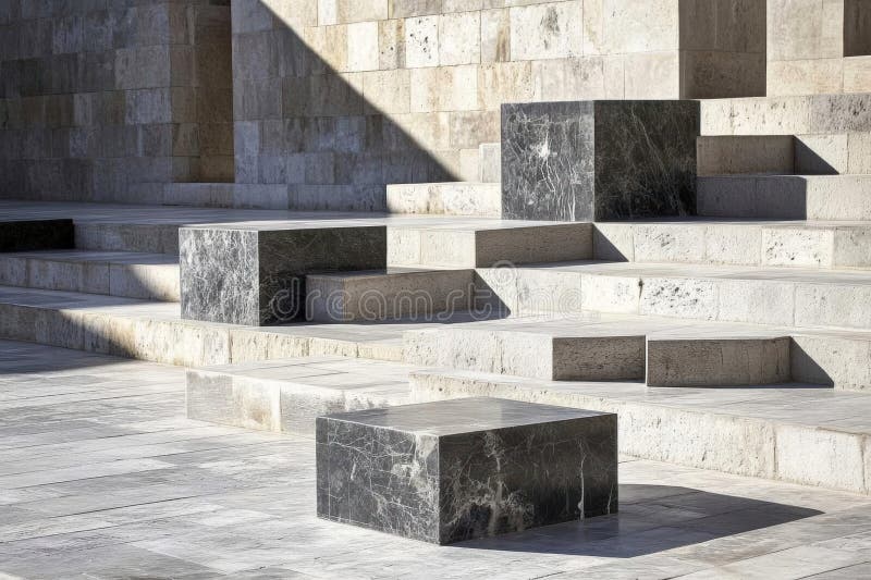 Modern Architecture Showcases Stone Steps and Marble Blocks in Sunlight ...