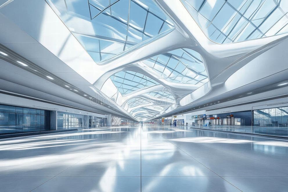 Modern Architecture Shows Empty Hallway with Futuristic Design and Skylight Architecture Theme ...