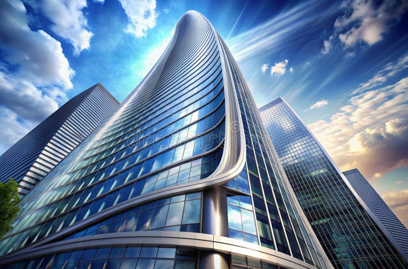Modern Architecture, Sleek Corporate Skyscraper, Low Angle, Generative ...