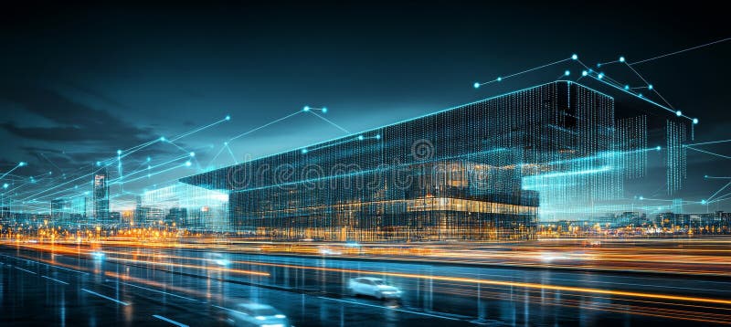 Modern Architecture in Smart City with Blue Digital Network Connections ...