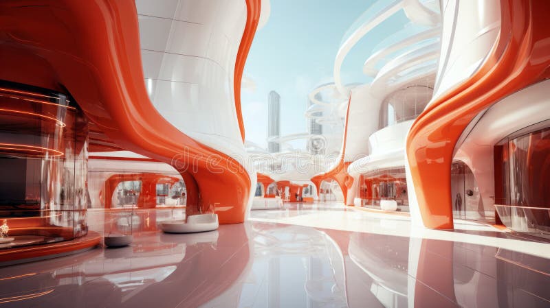 Modern Architecture of the a Transport Hub. Orange and White Curved ...