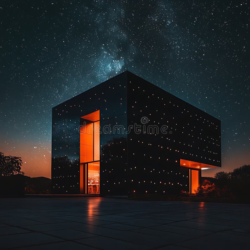 Modern Architecture Under a Starry Night Sky Stock Illustration ...