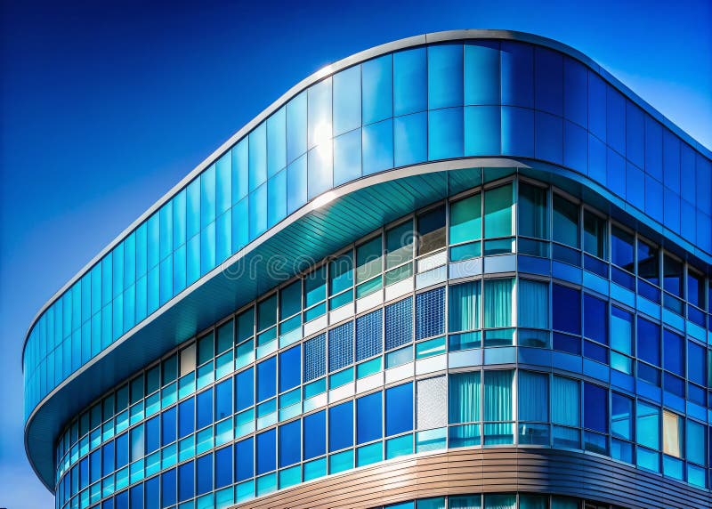 Modern Architecture in Urban Skyline Stunning Blue Rectangular Building ...