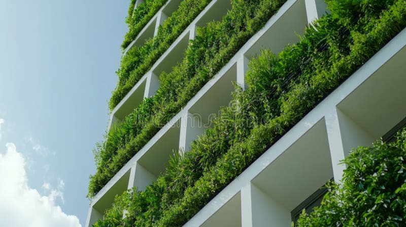 Modern Architecture with Vertical Greenery and Sunlight Stock Image ...