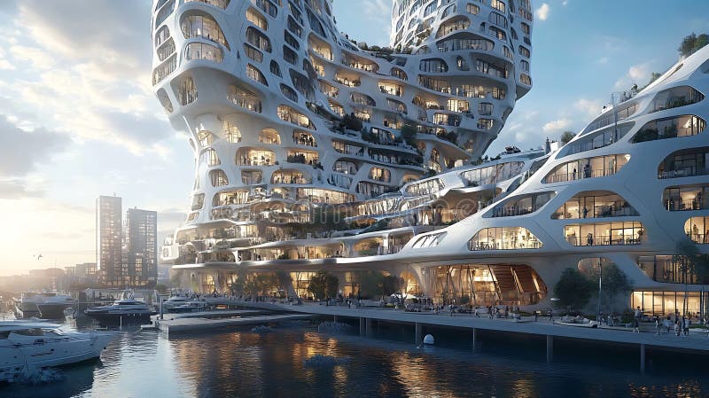 Modern Architecture Waterfront Building with a Curved Facade Stock ...