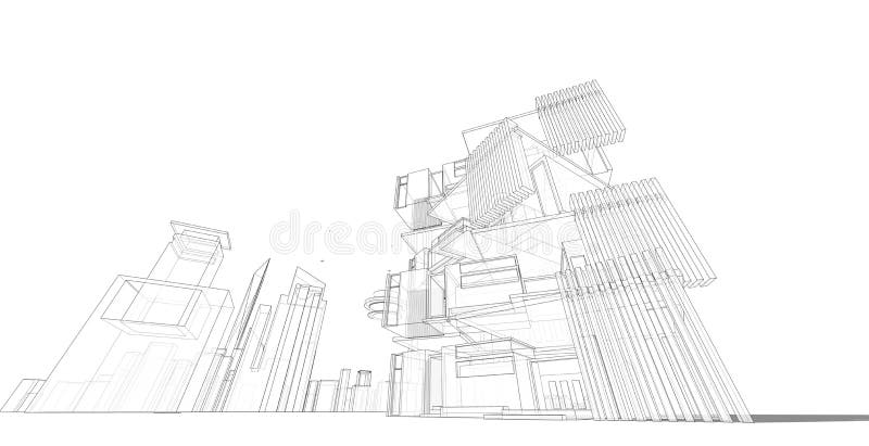 Modern Architecture Wireframe, Abstract Architectural Background, 3D ...