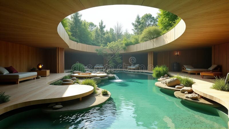 Modern Architecture and Zen Garden Pool. Stock Illustration ...