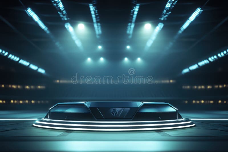Modern Arena Stage Illuminated with Blue Lights Ready for a Performance ...