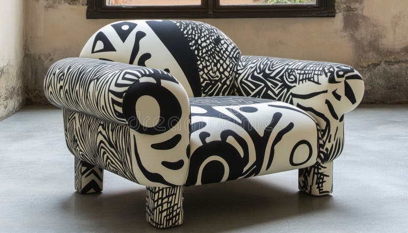 Modern Armchair with Black and White Geometric Pattern Standing in ...