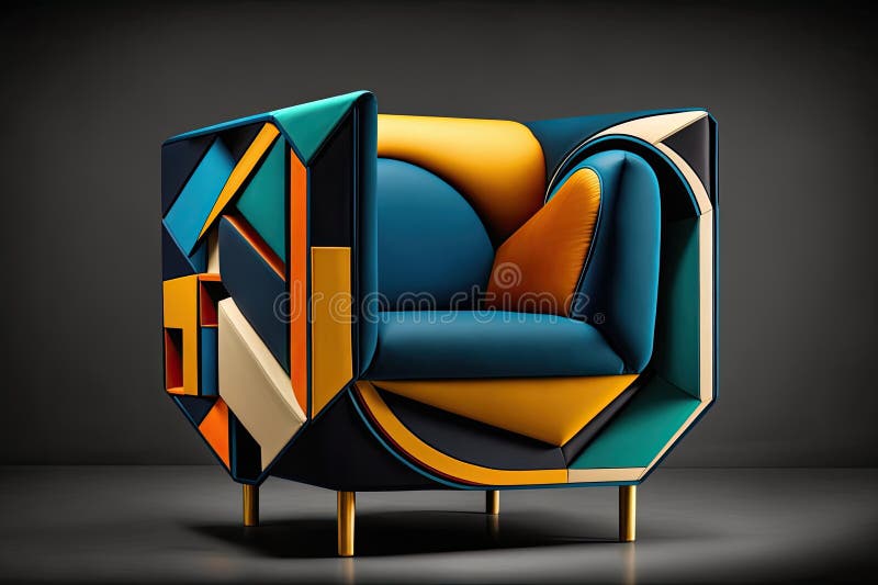 Modern Armchair in Geometric Shape and Bold Color Scheme Stock ...