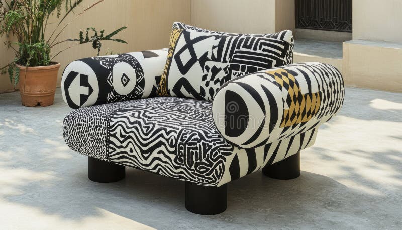 Modern Armchair with Graphic Pattern Standing in a Patio Stock Photo ...