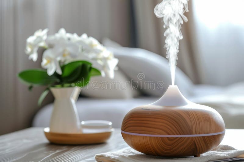 Serene Morning Atmosphere with Aromatherapy Diffuser Releasing Steam by ...