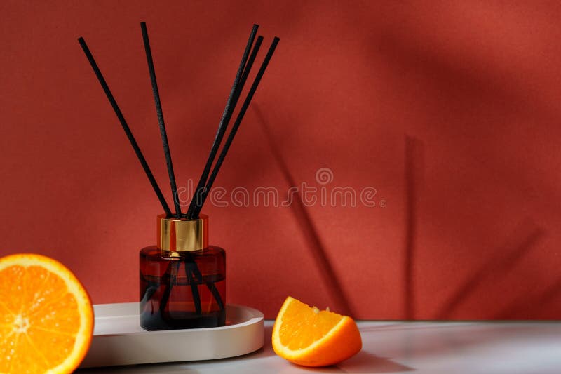 Modern Aromatherapy Diffuser with Orange Accents on a Natural Stone ...